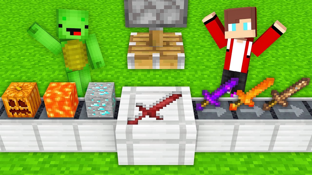 JJ and Mikey Turn All Blocks Into SWORDS in Minecraft! (Maizen) - YouTube