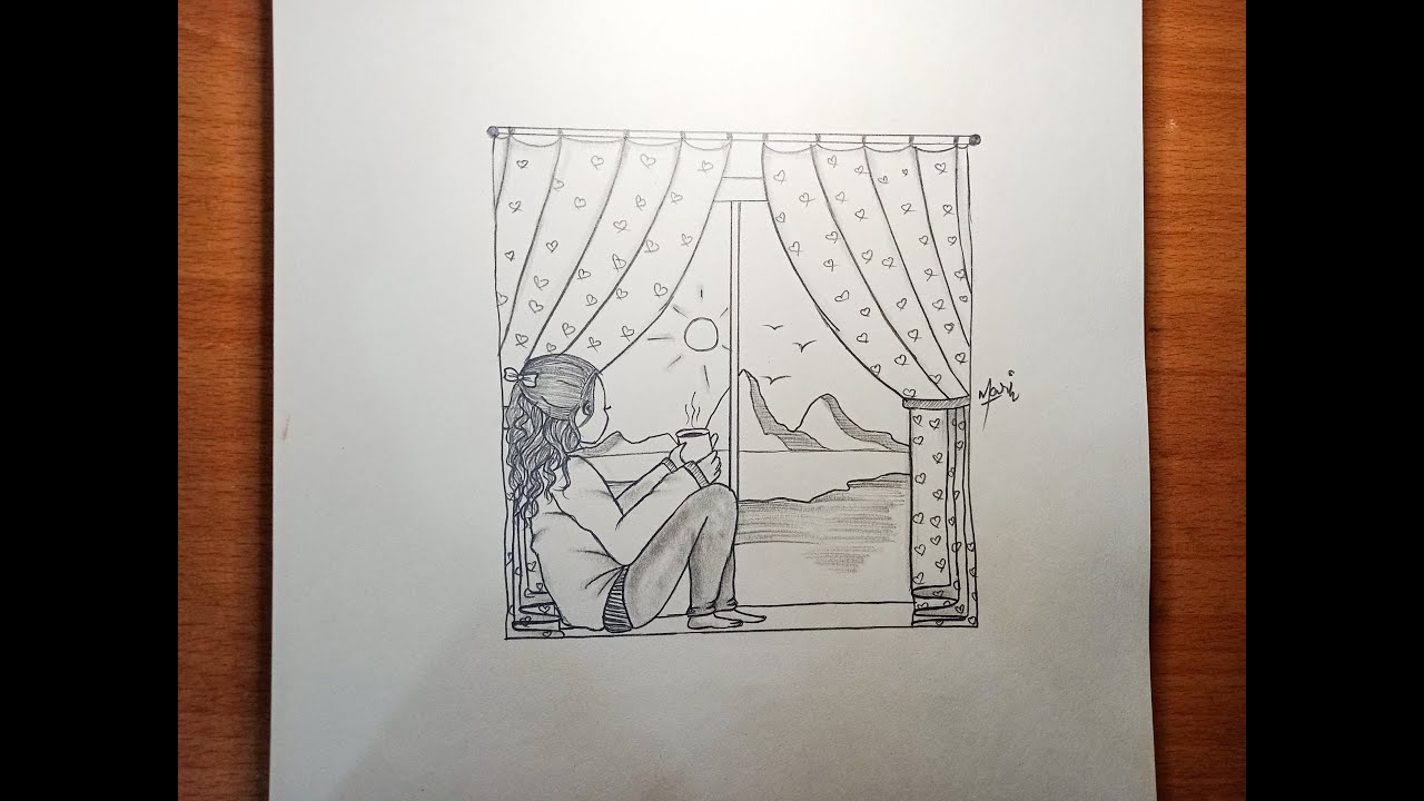 How to draw a girl sitting on a window | Step by Step Drawing | For ...