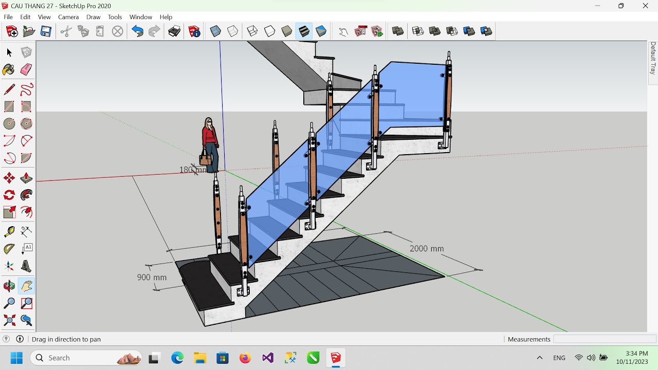 Hướng dẫn vẽ Lan can cầu thang kính trụ inox bằng SketchUp 2020 - YouTube