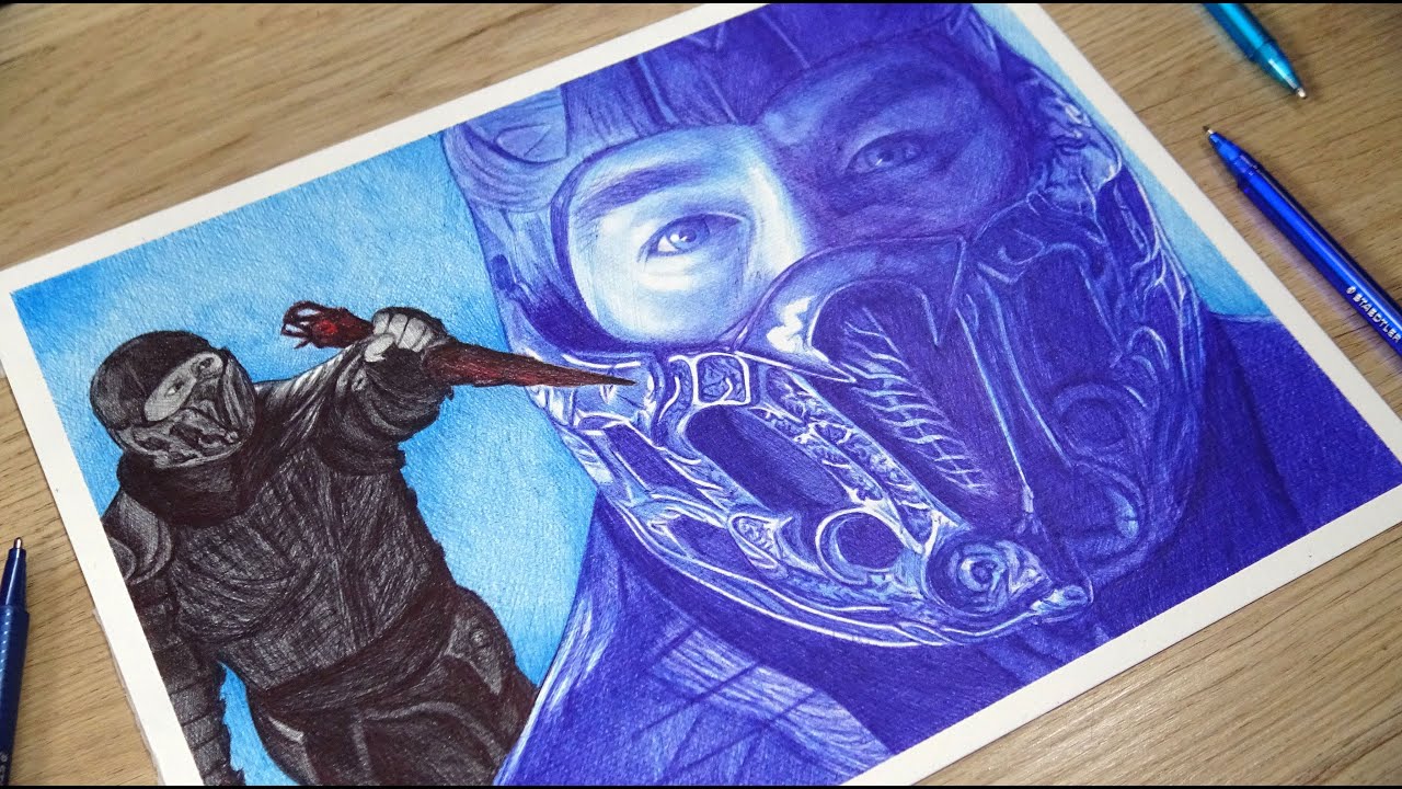 Drawing SUB-ZERO (Ballpoint Pen) Mortal Kombat | DeMoose Art - YouTube