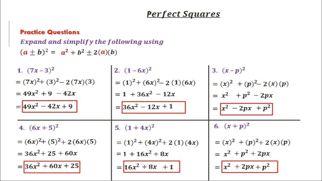 Perfect Squares - Expanding and Simplifying | Many Examples | Algebra CXC Revision - YouTube