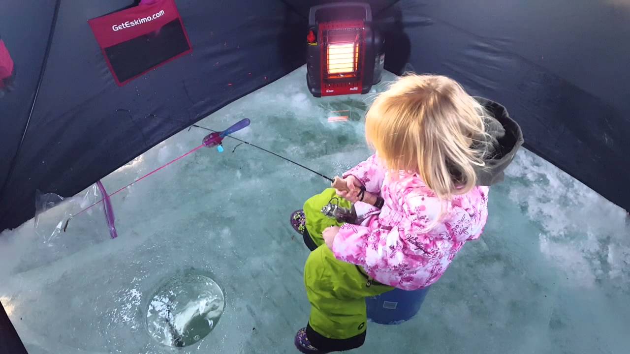 3 year old daughter ice fishing !!!! - YouTube