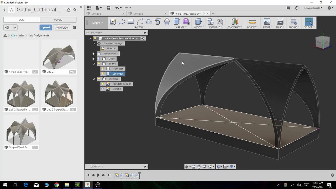 Fusion 360 Tutorial: a quadripartite Gothic rib-vault - YouTube