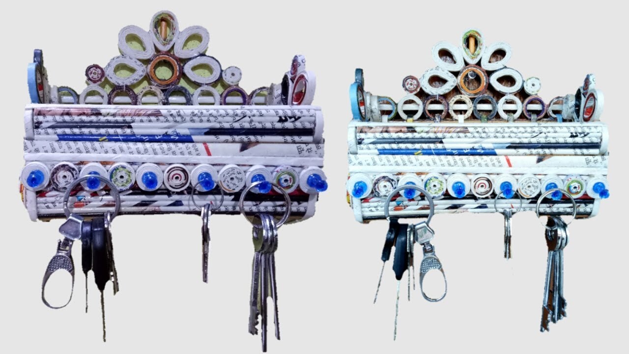 Newspaper key holder | key stand | how to make key holder | newspaper ...
