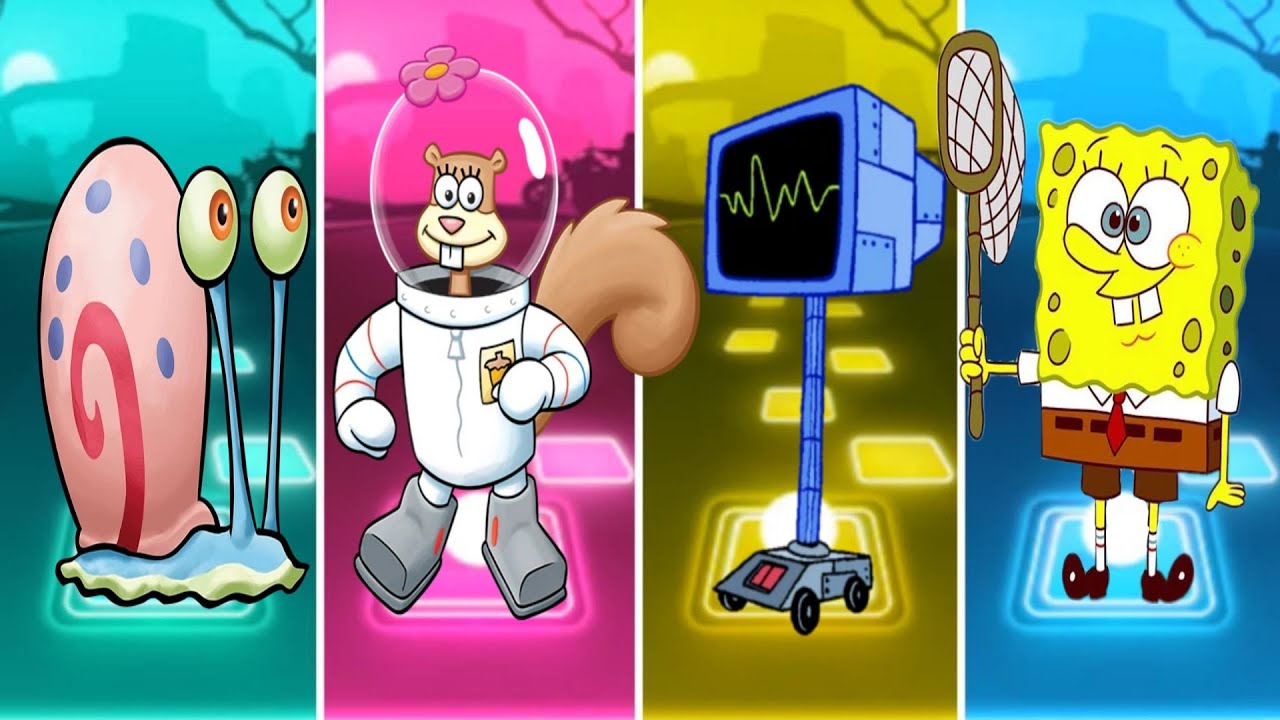 GARY 🆚 SANDY CHEEKS 🆚 KAREN 🆚 SPONGEBOB - TILES HOP - YouTube