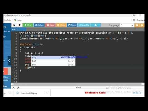WAP in C to find all the possible roots of a quadratic equation ax^2 ...