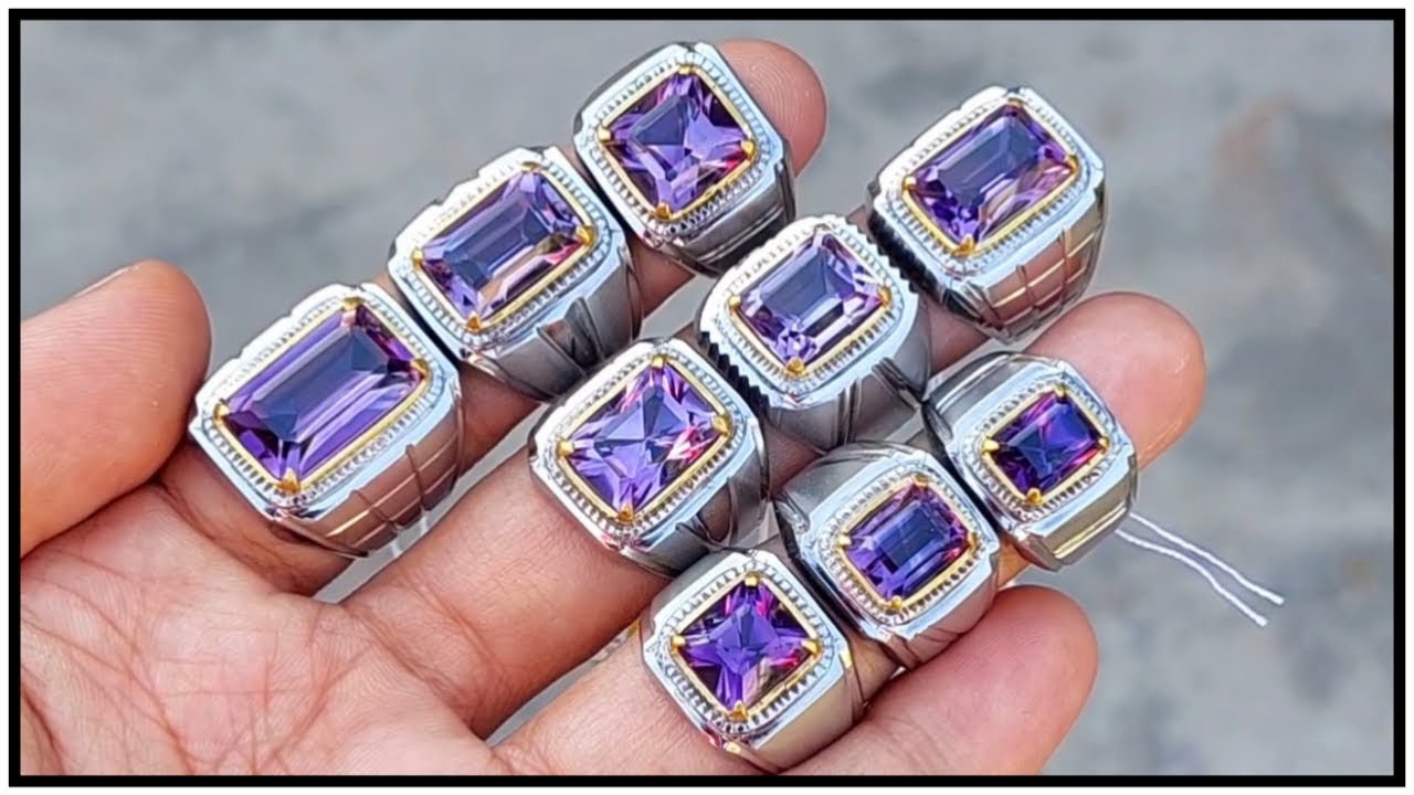 AMETHYST Cutting kotak manual rings stainless stell #gemstone #amethyst ...