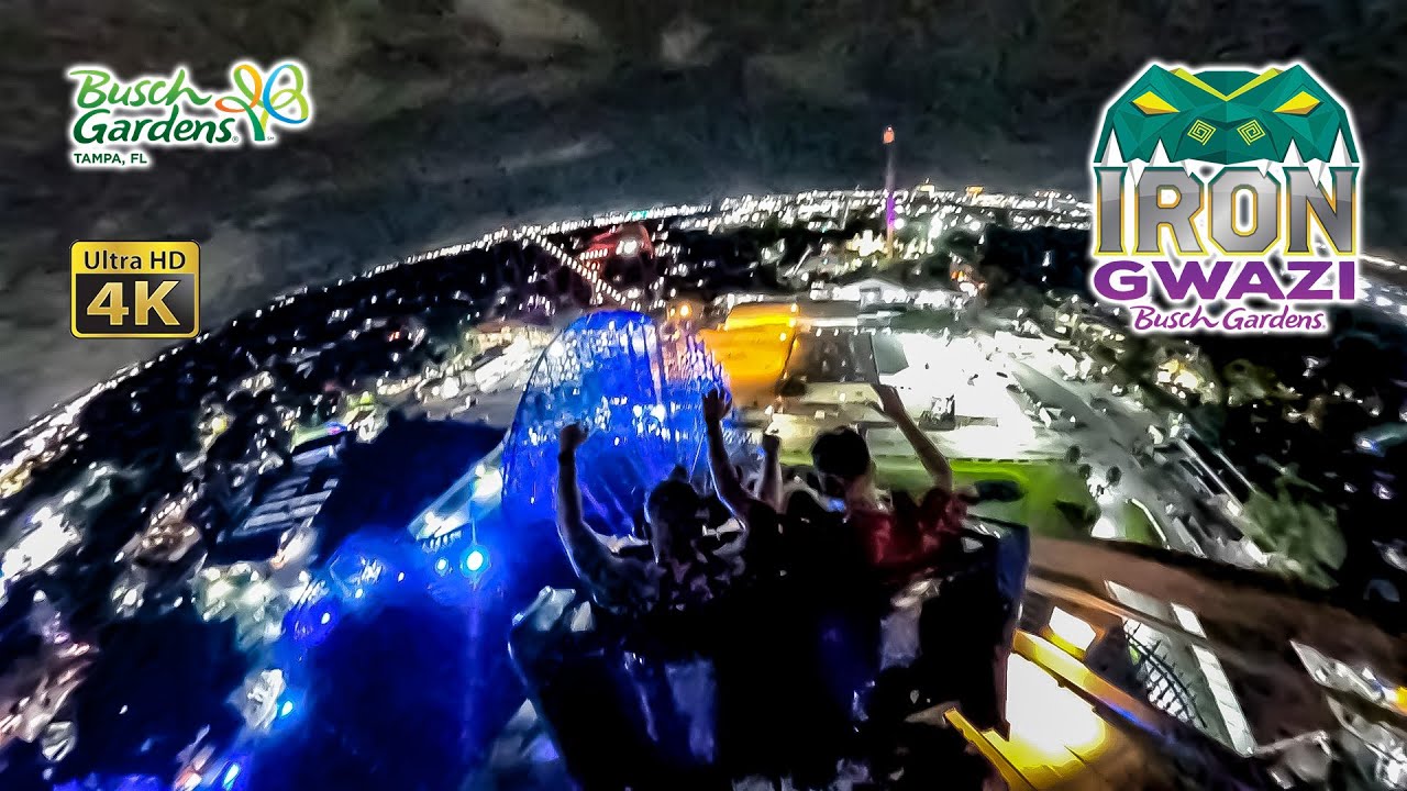 Iron Gwazi Roller Coaster at Night On Ride 4K POV Busch Gardens Tampa ...