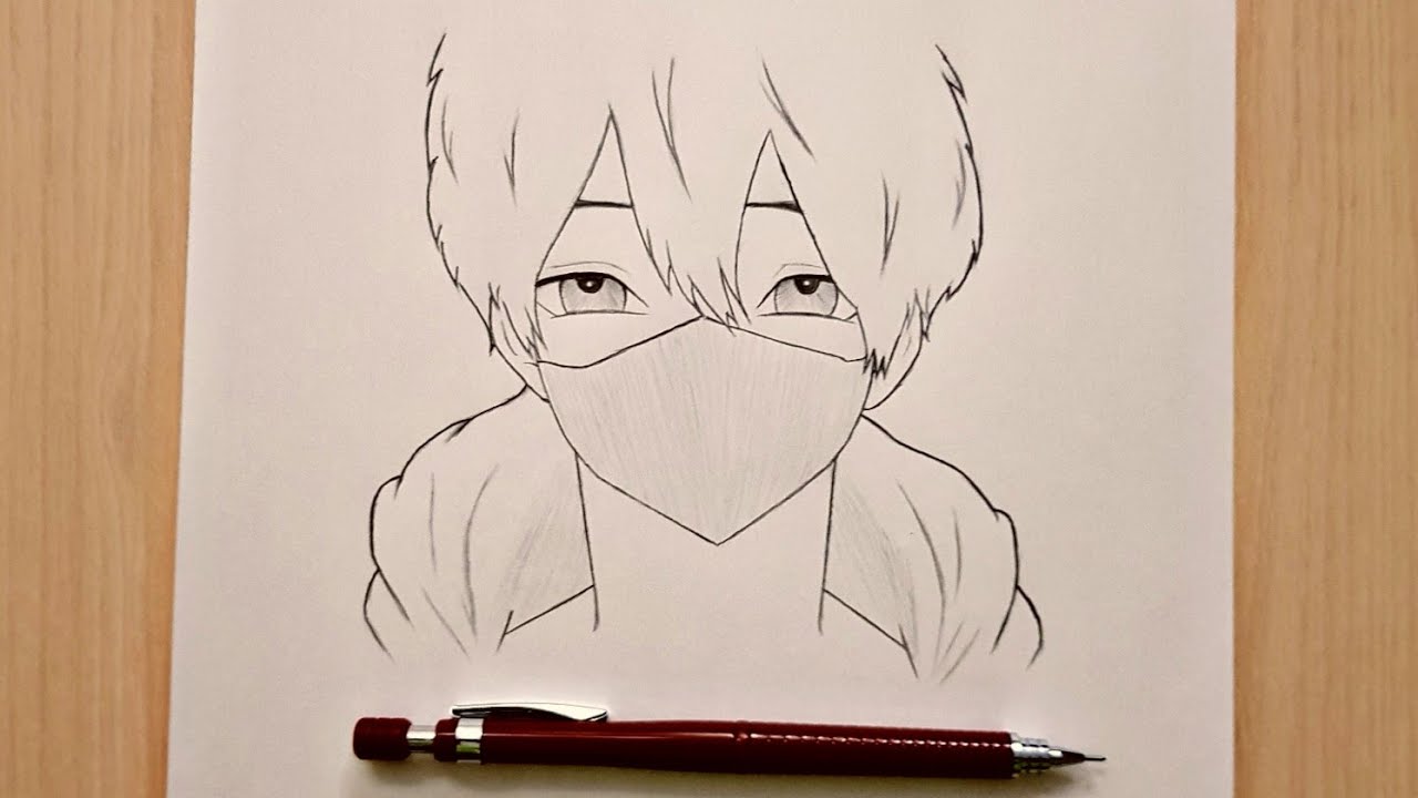 How to draw Anime Boy wearing mask | Easy Anime Boy Step by step ...
