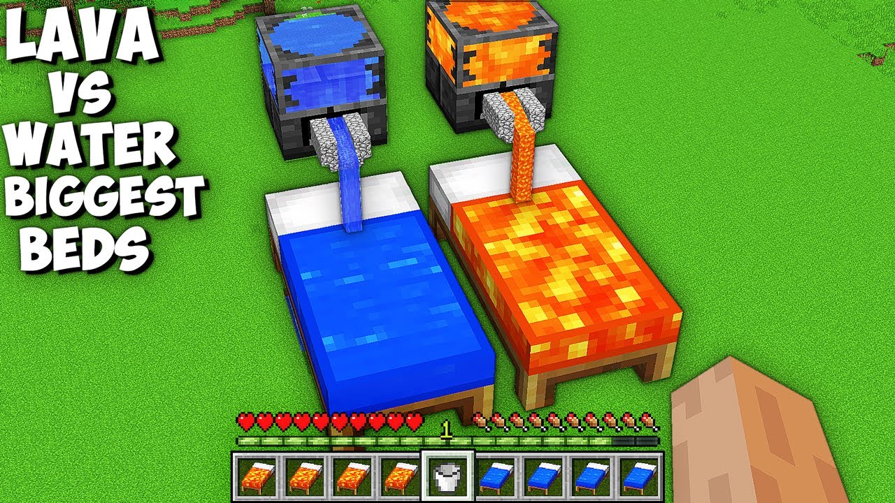 Which BIGGEST BED IS BETTER in Minecraft ? WATER VS LAVA ! SUPER BIG ...