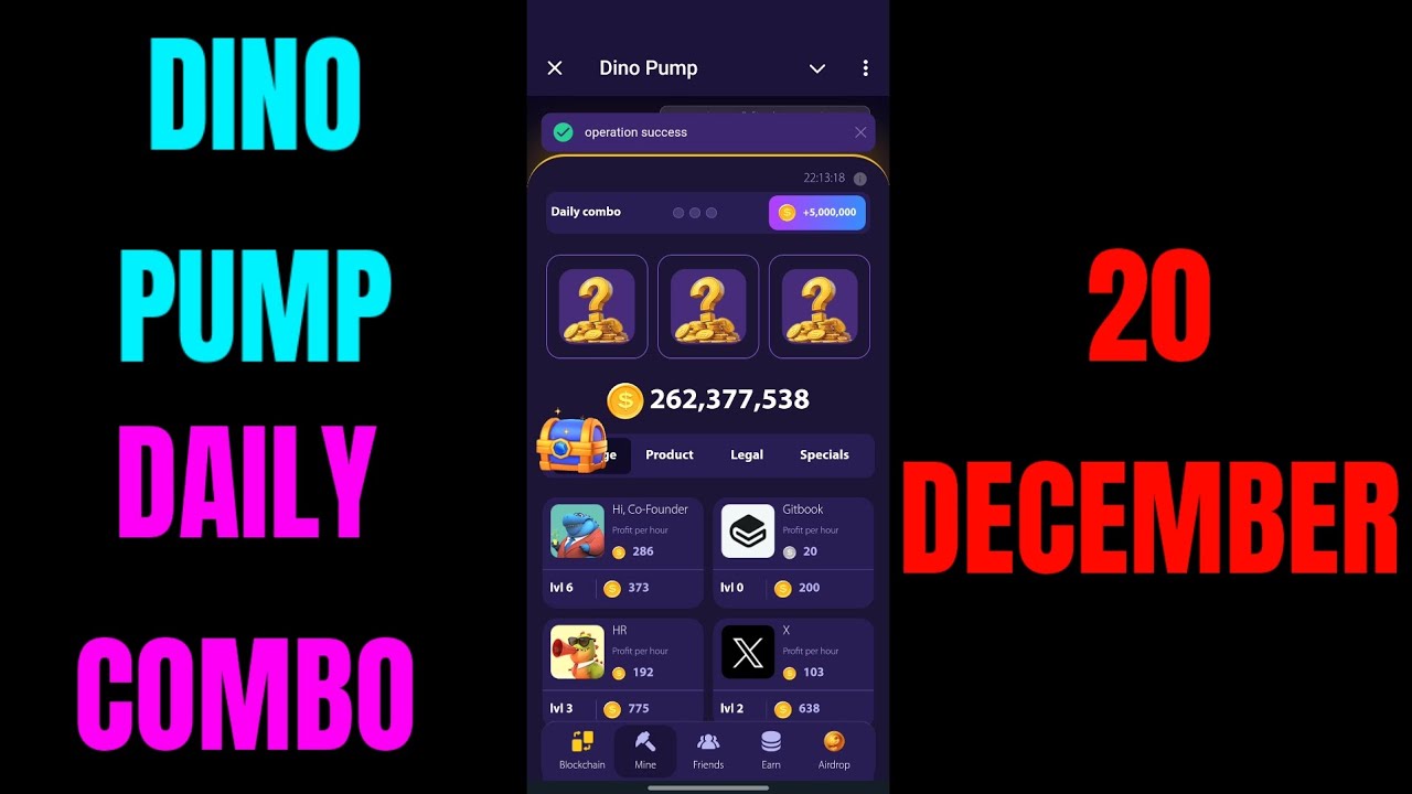 Dino Pump Daily Combo 20 December | Dino Pump Combo Today - YouTube