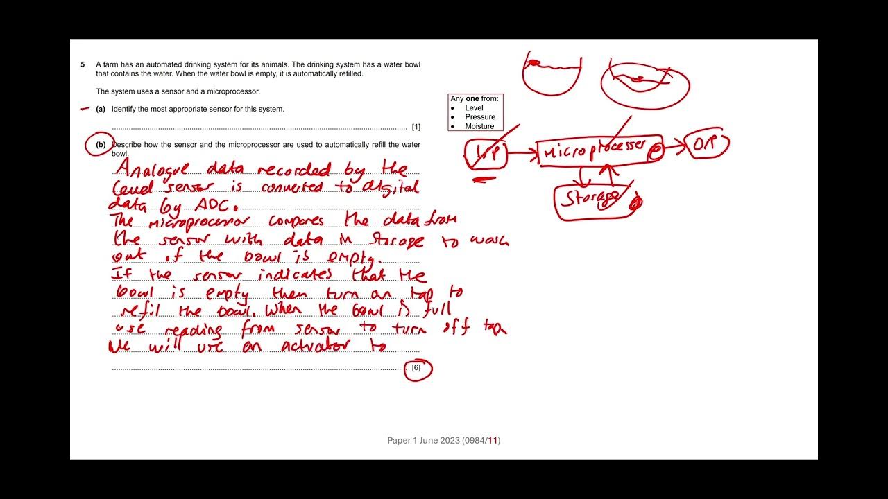 Q5 part b * SENSOR and MICROPROCESSOR * Cambridge iGCSE Computer Science Paper 11 June 2023 ...