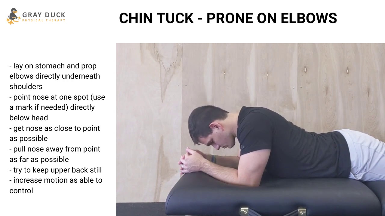 Chin Tuck - Prone on Elbows - YouTube