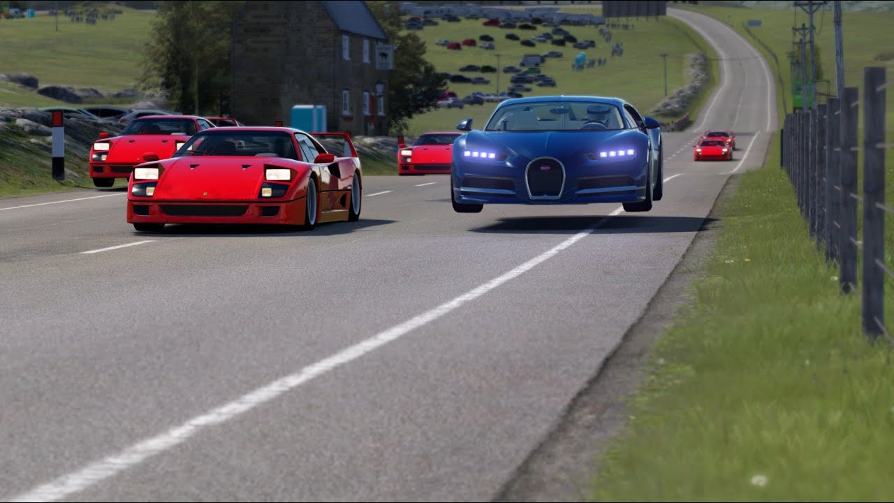 Bugatti Chiron vs Ferrari F40 Sports at Highlands - YouTube
