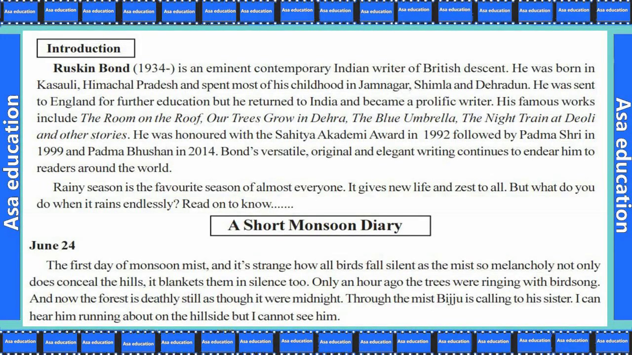 Unit 1.1 A Short Monsoon Diary (English, Grade 10, GSEB) Easy ...