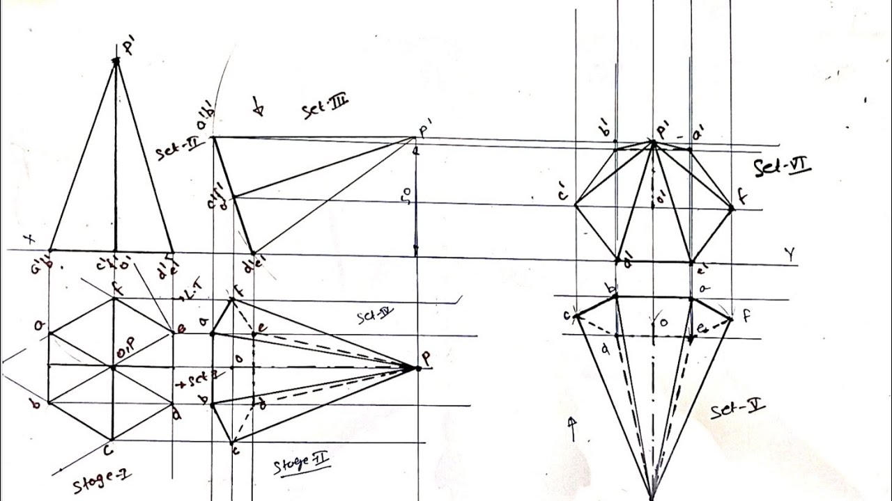 #23 Projection of solid | Hexagonal pyramid | Engineering Graphics by ...