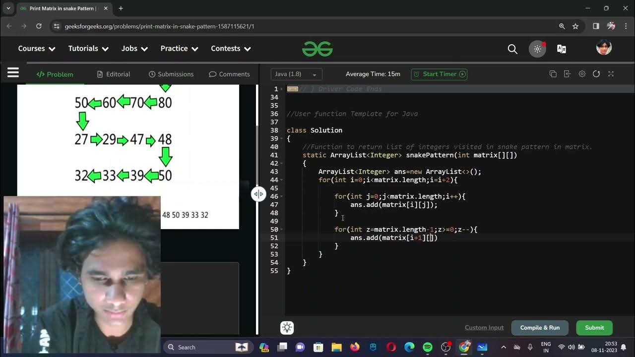Print Matrix in snake Pattern 🔥🔥|| Coding Problem|| GFG POTD - YouTube