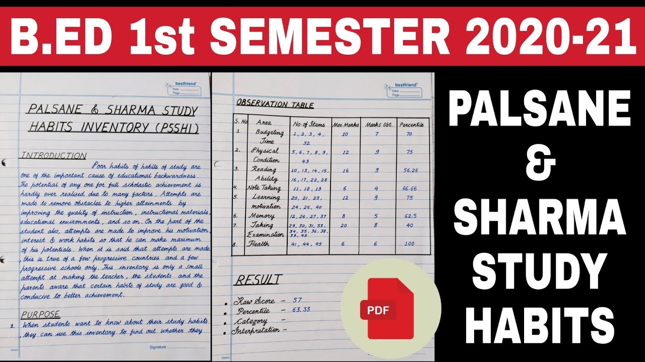 B.ED First semester 2020-21 || Palsane and Sharma study habits || practical file - YouTube