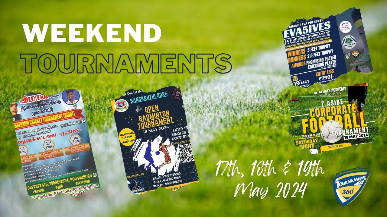 #weekend #tournaments details from #tournaments360 - YouTube