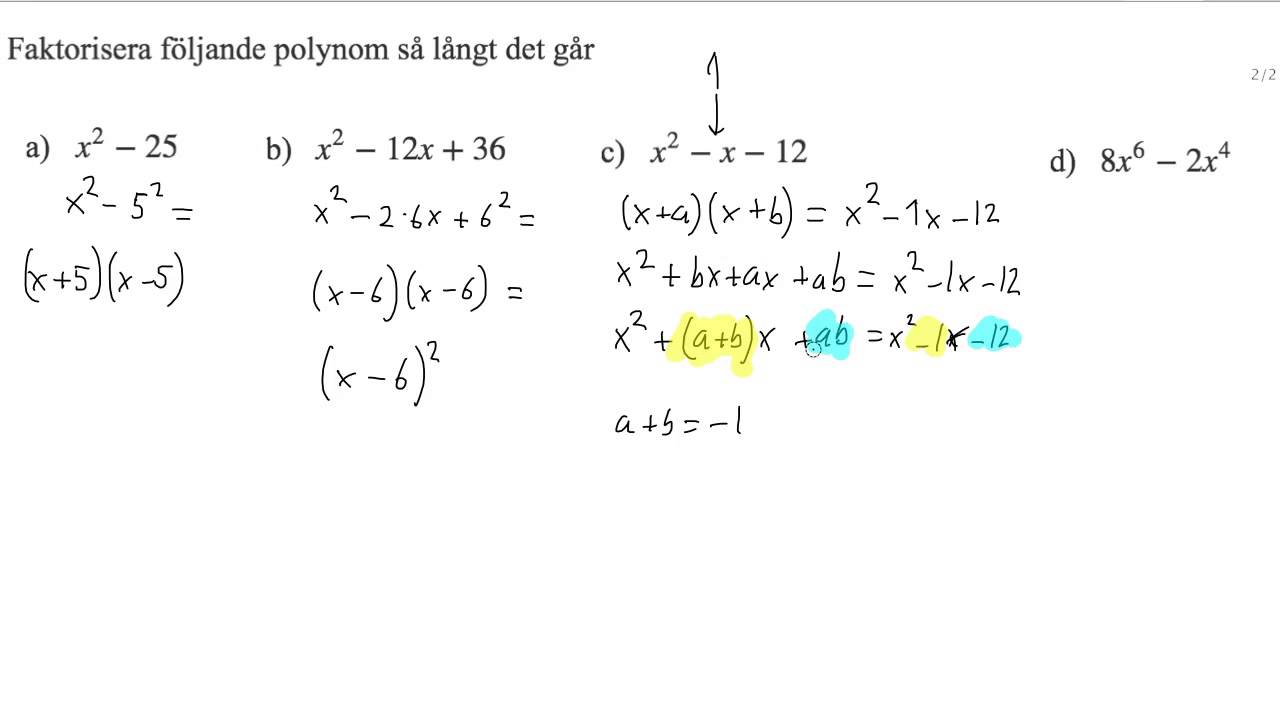 Faktorisering, Exempel 1, Ma 3 - YouTube