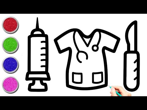 How to draw Doctor set drawing and painting and colouring for kids, DIY ...