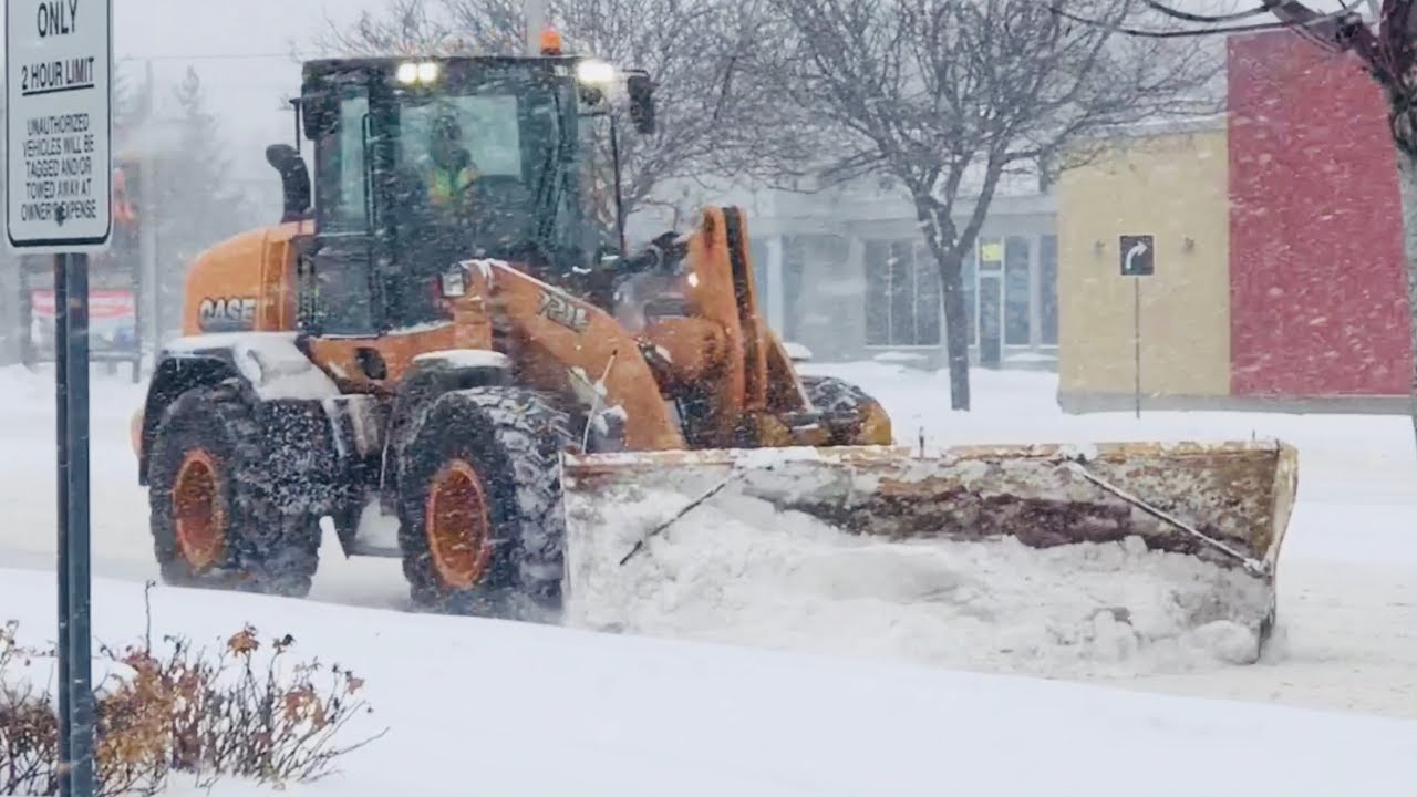Snow Removal Case Loader Plowing snow - YouTube