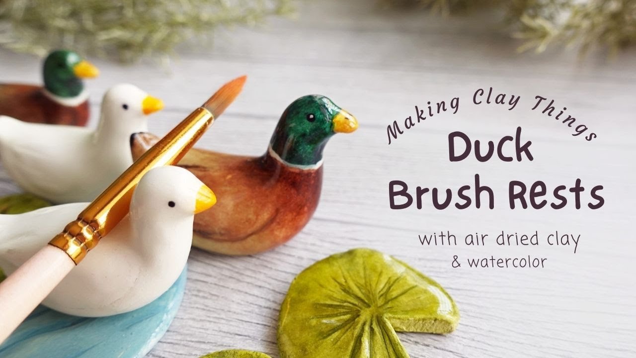 DIY brush rests with air dried clay, watercolor and resin! 🦆 - YouTube