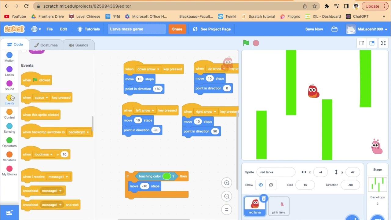 Scratch Coding Project Larva Maze Part 2 少儿编程教程 - YouTube