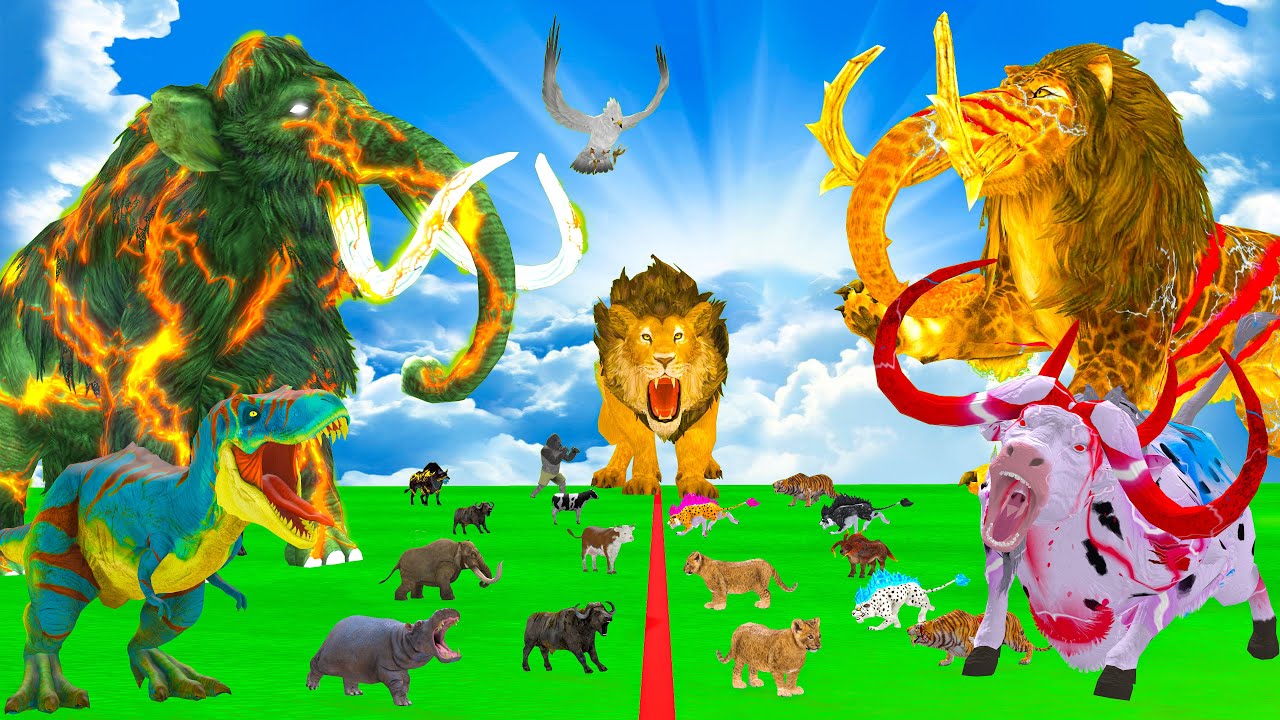 5 Giant Mammoth Elephant Cow Vs Giant Behemoth Vs 5 Giant Lion Tiger ...