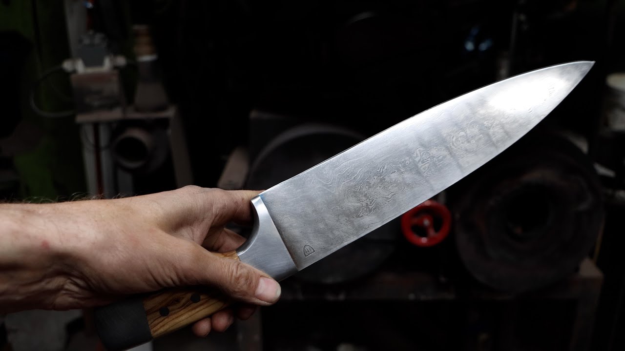 Forging a gigant pattern welded chef knife, part 3, making the handle ...