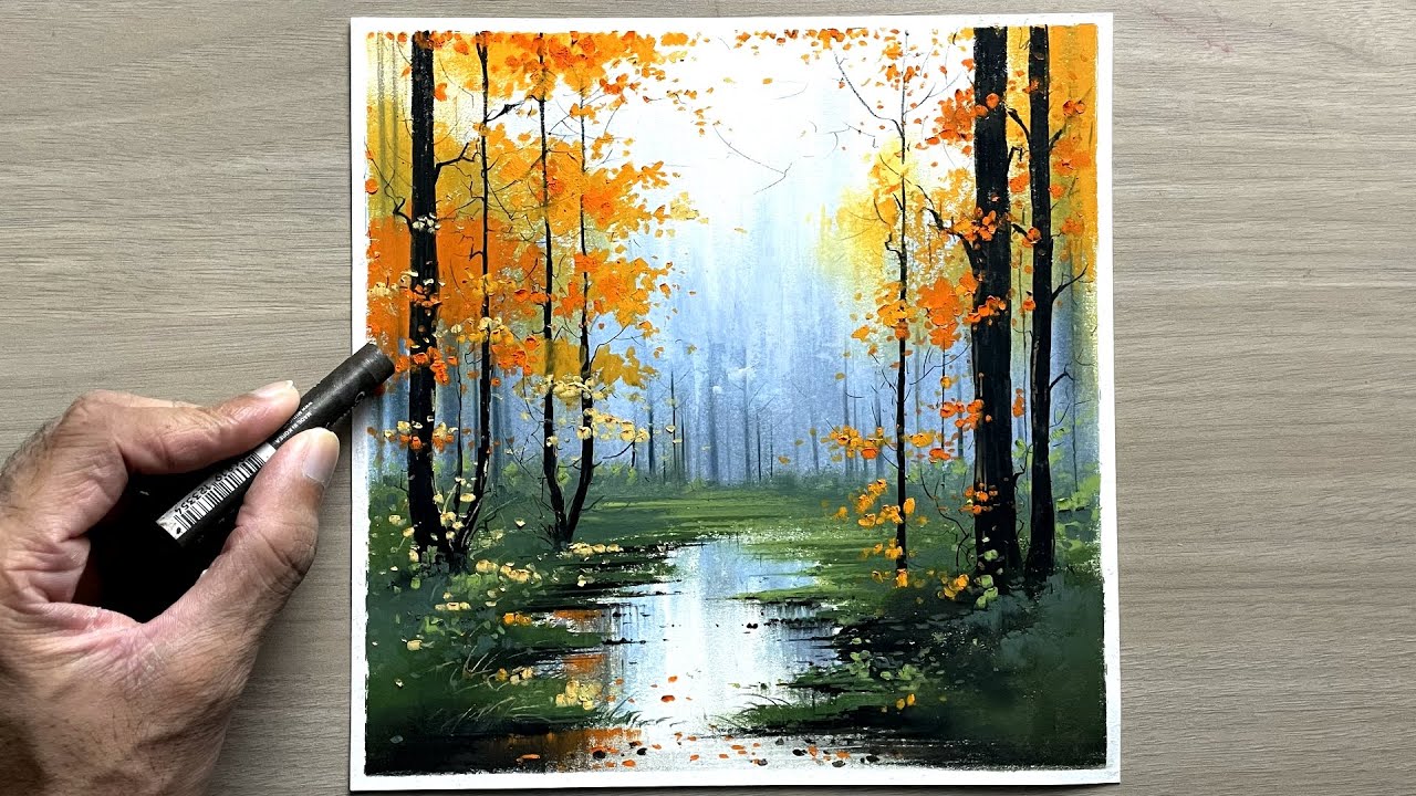 Misty autumn scenery - oil pastel - YouTube