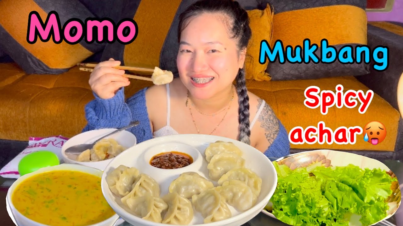 EATING MOMO CHALLENGE WITH HOT SAUCE 🥵| MUKBANG | MOMO 🥟 - YouTube