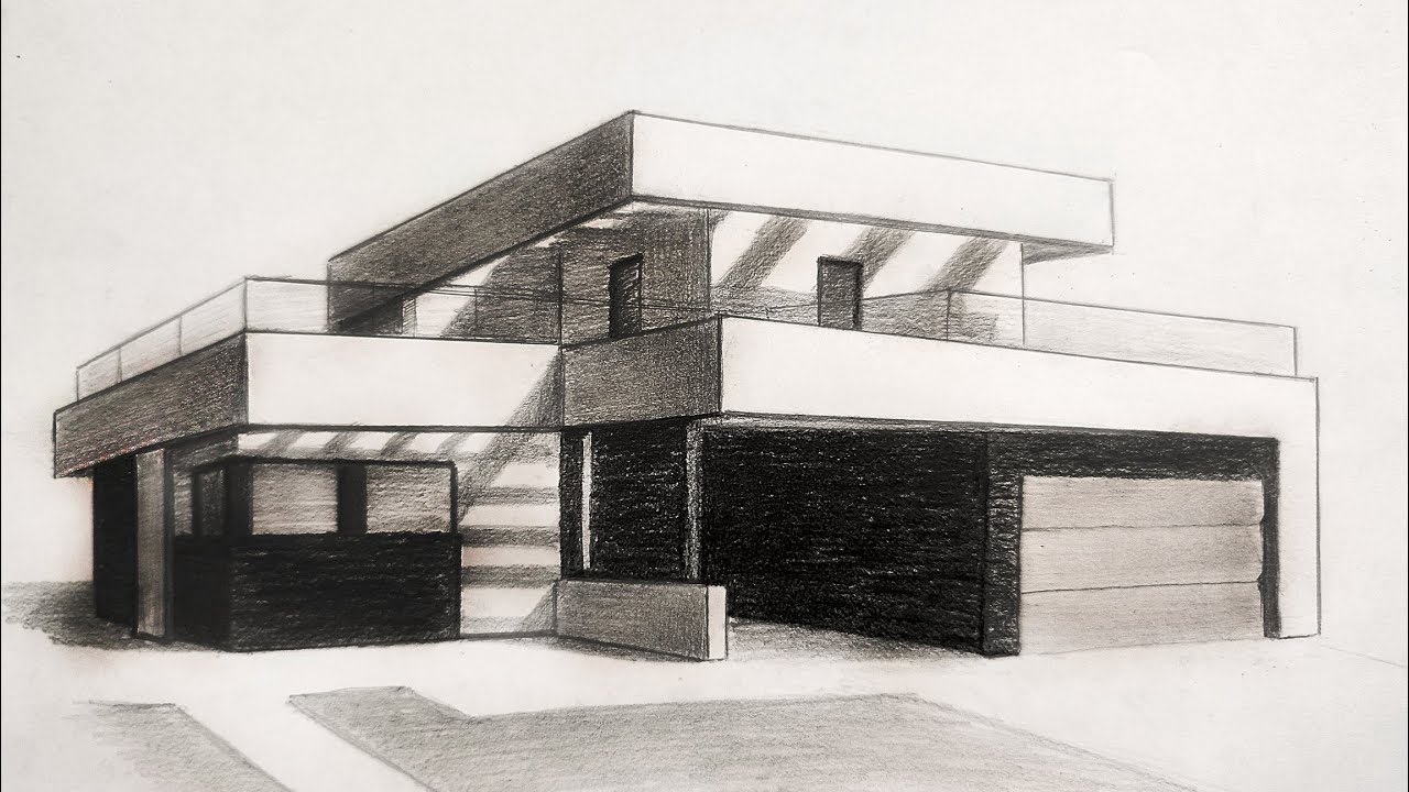How to Draw a HOUSE in Two Point Perspective Modern House. - YouTube