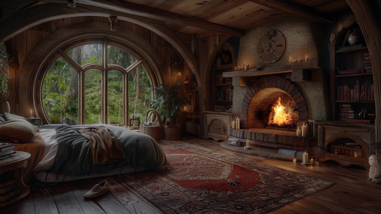 A Rainy Day In Hobbiton : Cozy Hobbit Room with Soothing Fireplace and ...