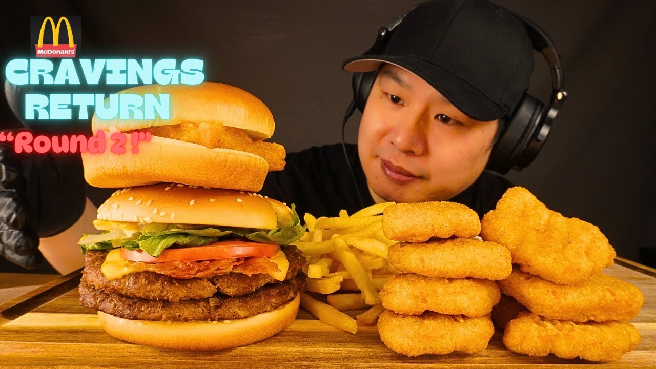 "Mukbang ASMR" Mcdonald Cravings RETURN ROUND 2 with DOUBLE QUARTER ...