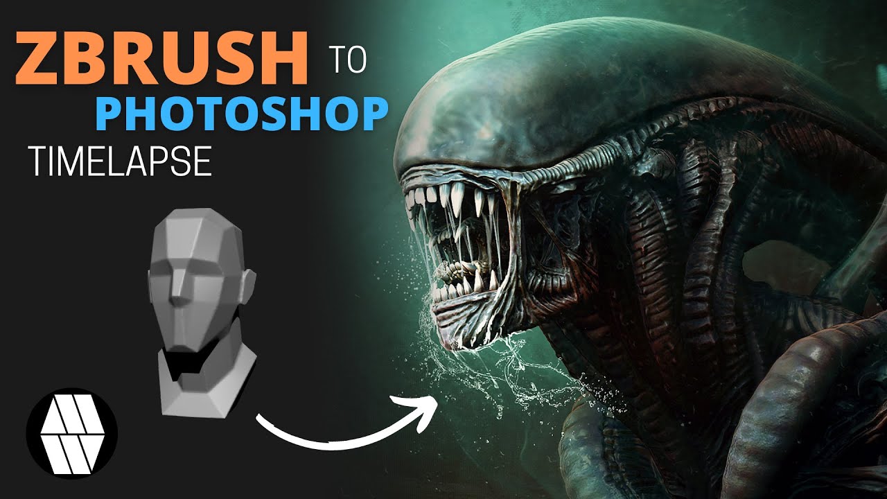 ZBrush to Photoshop Timelapse - 'Alien' Concept - YouTube