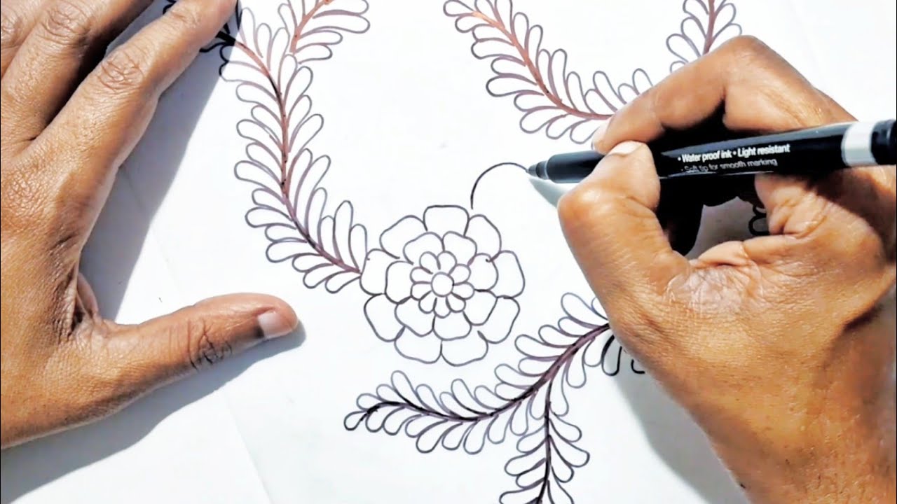 Hand embroidery design drawing | How to draw an easy saree khaka design ...
