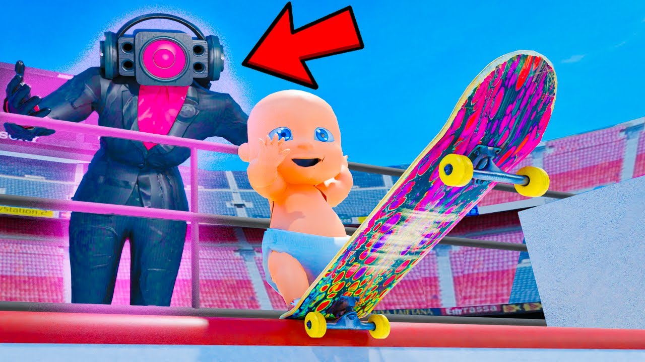 Baby and TITAN SPEAKER WOMAN Go To SKATEPARK! - YouTube