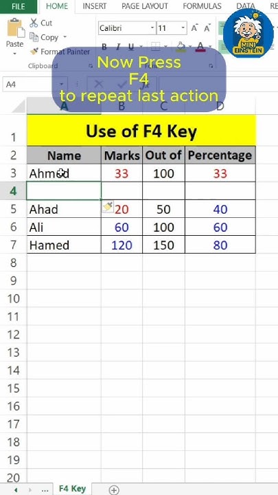 Use of F4 Key in Excel #excel #excelshortcuts #exceltutorial #f4key # ...
