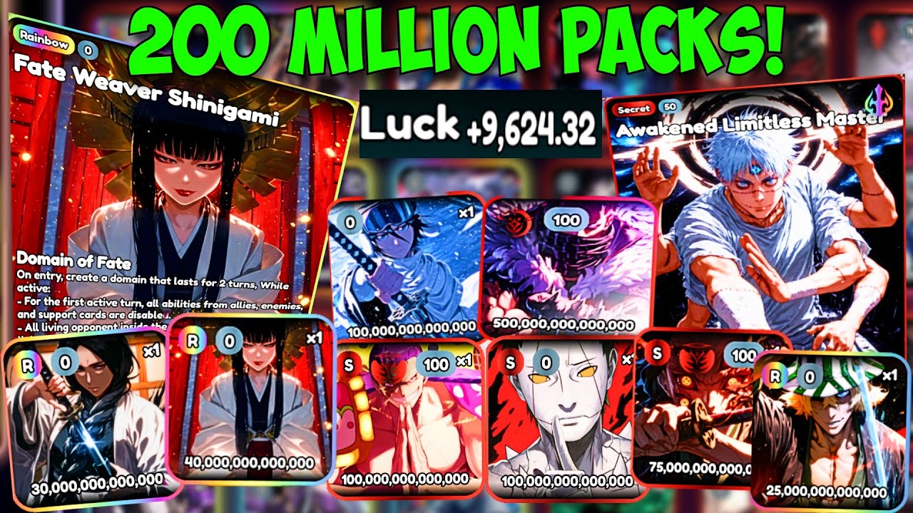Opening 200 MILLION Packs In +475 LUCK NEW Update In Anime Card Clash ...