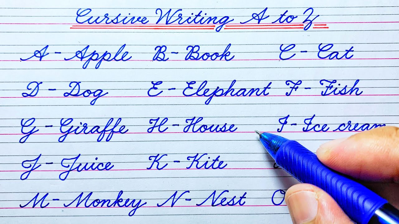 Cursive writing a to z words | Cursive handwriting practice | Cursive ...