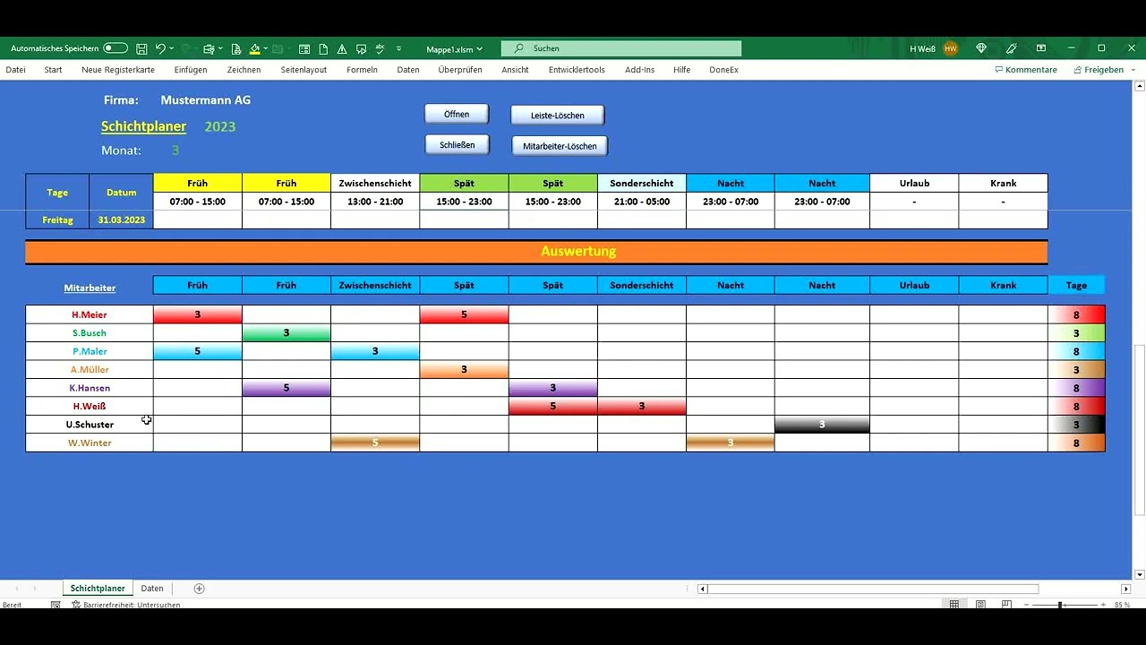 Excel Schichtplan 2023 - YouTube