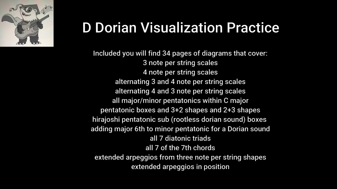 D Dorian Drone Backing Track w/ 34 pages of scale and arpeggio diagrams ...