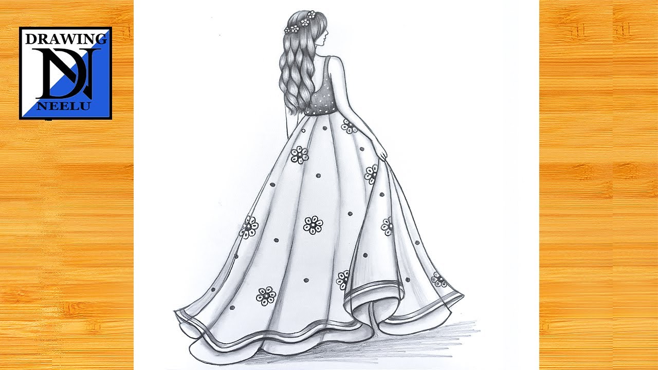 How to Draw Girl Backside Traditional dress || Girl with lehenga ...