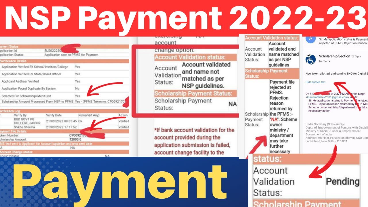 NSP Scholarship Payment 2022-23 | Account Validation N/A | New Token No ...