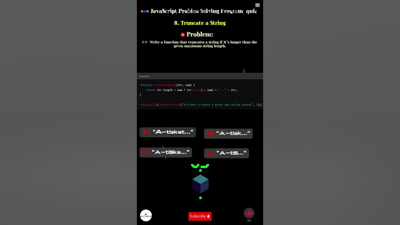Truncate A String Javascript Problem Solving Program 10 Shorts