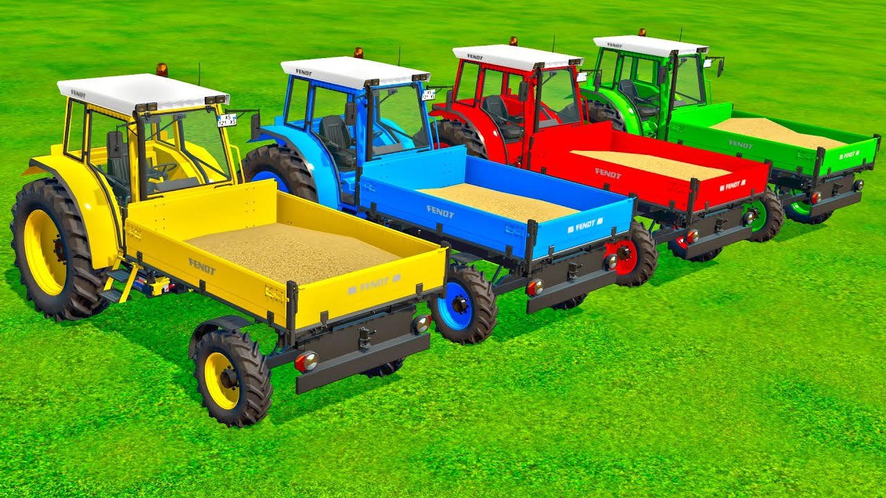 MINI TRACTORS OF COLORS ! HORSES FOOD TRANSPORTING WITH MINI TRACTORS ...