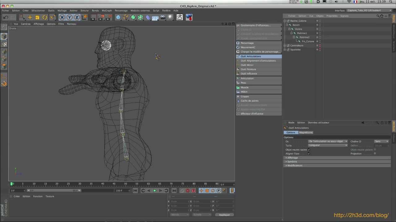 C4D R13 : Rigging Part 3 - La colonne et la tête - YouTube