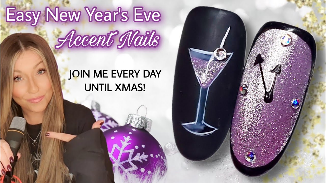 🥂 Easy New Year's Eve Nail Art Design | Clock Cocktail Champagne Glass ...
