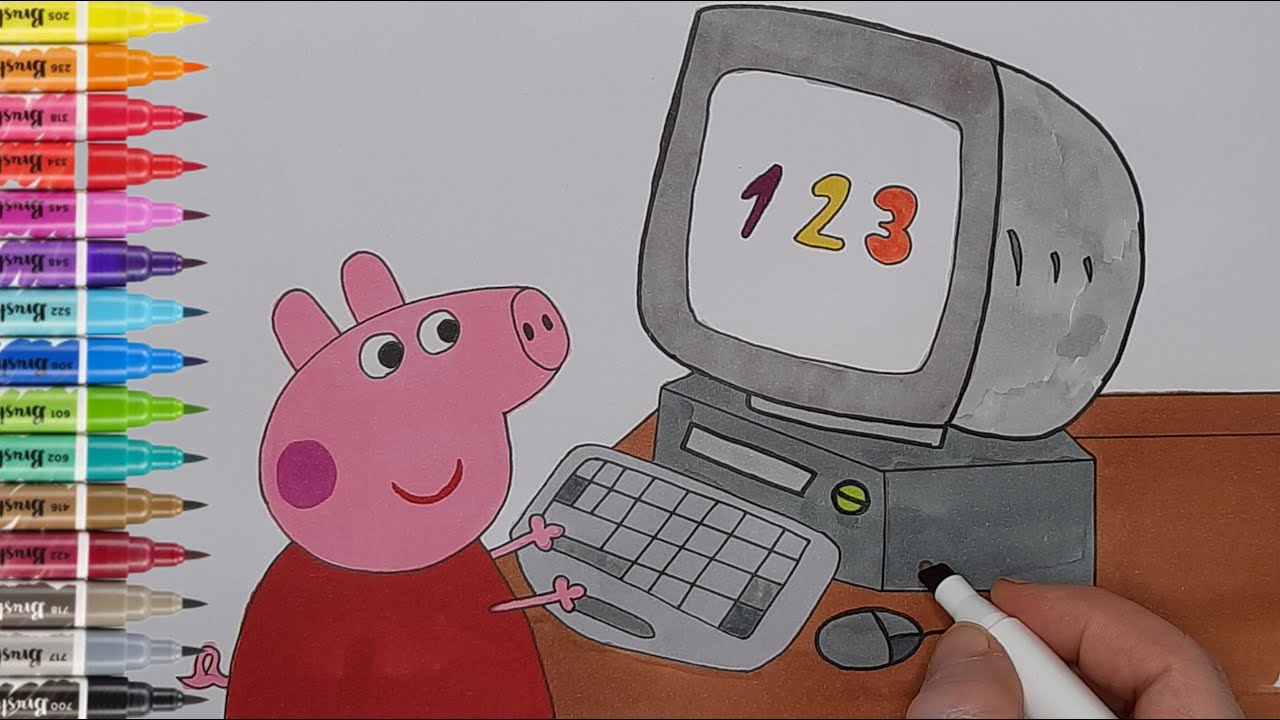 Drawing and Coloring Peppa Pig in Front of the Computer 🐷🖥️⌨️ ...
